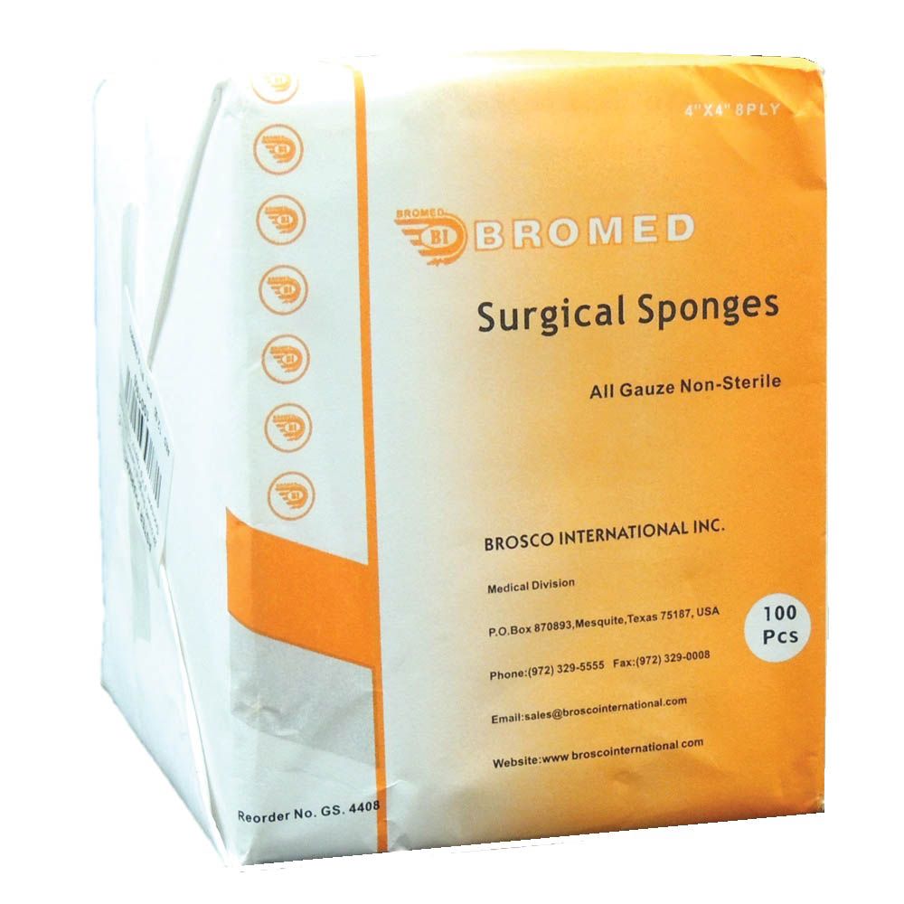 Bromed Surgical Gauze Non-Sterile Sponges 4 inch x 4 inch x 8 ply, Pack ...