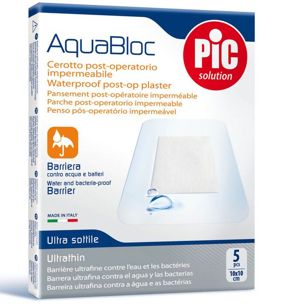 Pic Aquabloc Waterproof Post-Op Plasters 10 x 10cm, Pack of 5's - myAster