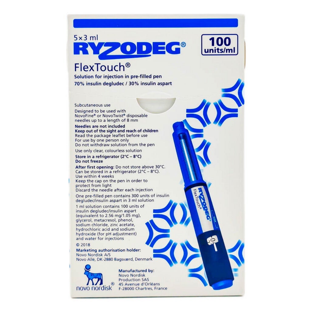 Ryzodeg Flex Touch Insulin 100IU/ml Pre-Filled Pen 3ml, Pack of 5's ...
