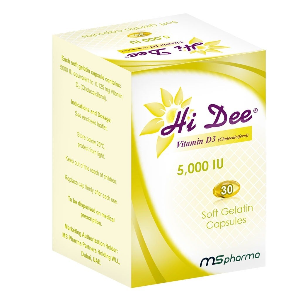 Hi Dee Vitamin D3 5000IU Soft Gelatin Capsules, Pack of 30's - myAster