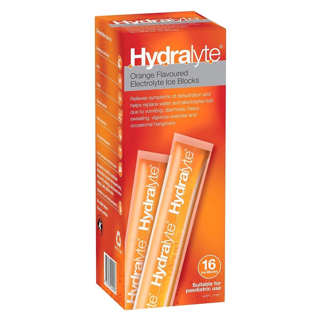 Hydralyte 62.5ml Electrolyte Ice Blocks For Dehydration, Orange Flavor ...