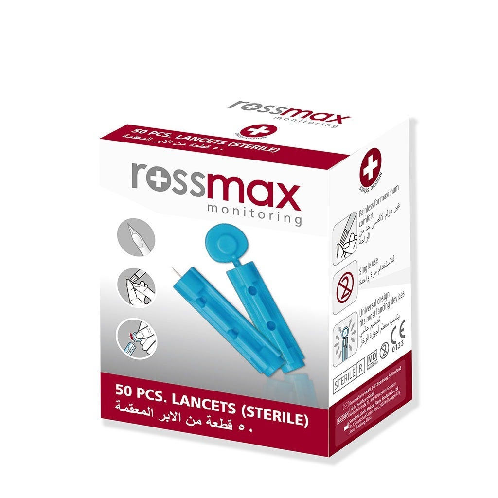 Rossmax Blood Sugar Sterile Lancets For Lancing Device, Pack of 50's ...